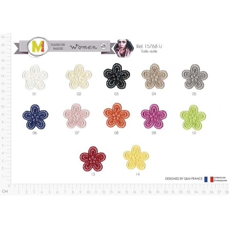 Écusson Fleur Broderie Gris