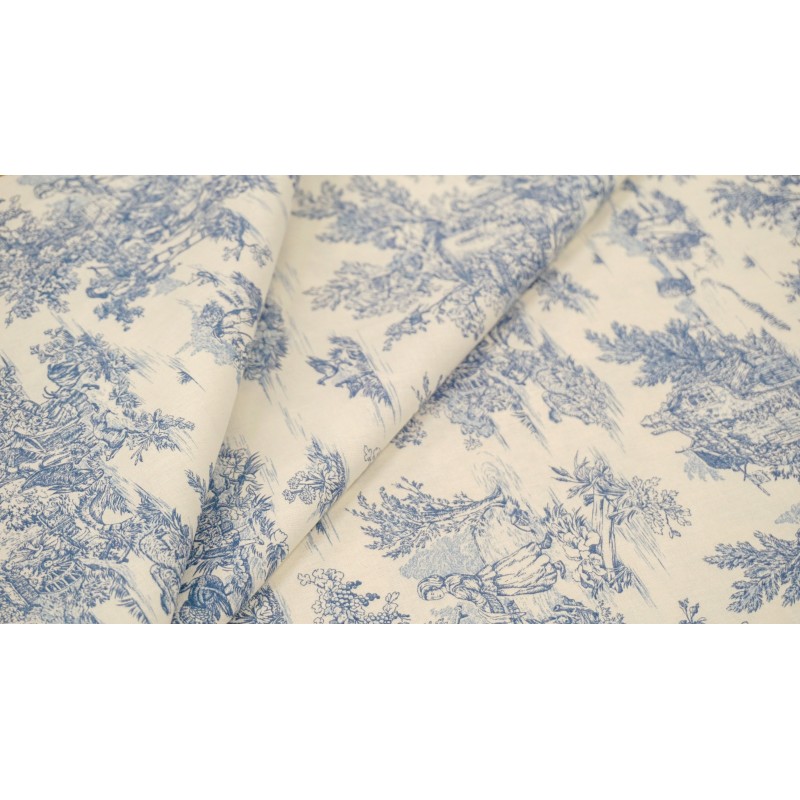 Toile à Drap dessin Jouy Mini Pastorale - Bleu